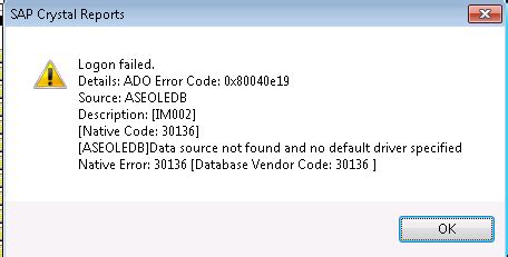 Solved Crystal Report Database Logon Failed Sap Community