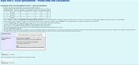 Solved Exp5 Part C Excel Spreadsheet Prelab Data And