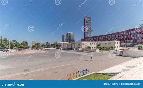 Panorama Showing Traffic On The Deshmoret E Kombit Boulevard In Tirana