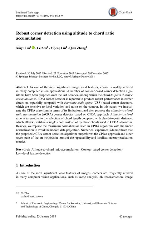 Pdf Robust Corner Detection Using Altitude To Chord Ratio Accumulation