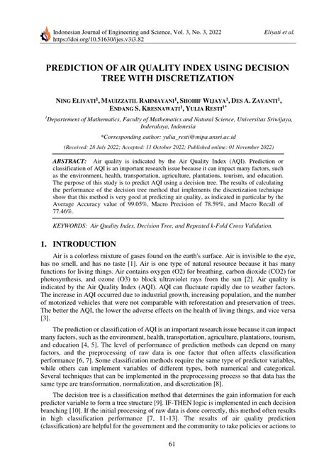 Pdf Prediction Of Air Quality Index Using Decision Tree With Discretization