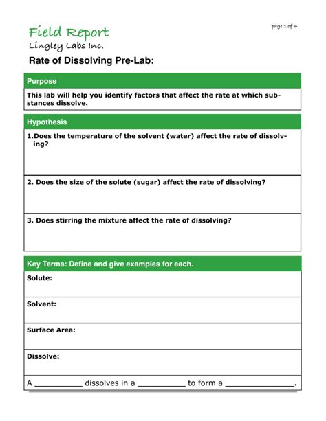 Rate Of Dissolving Lab Report Temperature Size Stirring