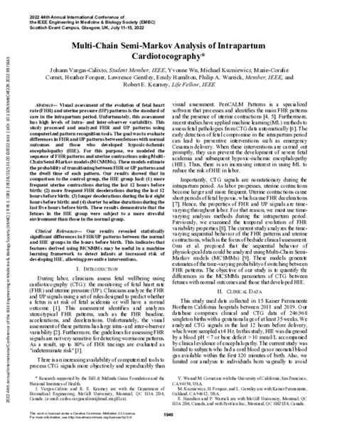 Pdf Multi Chain Semi Markov Analysis Of Intrapartum Cardiotocography