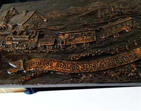 Медна картина пано Влак железница Антиквариат Русе Немска релефна медна картина мед