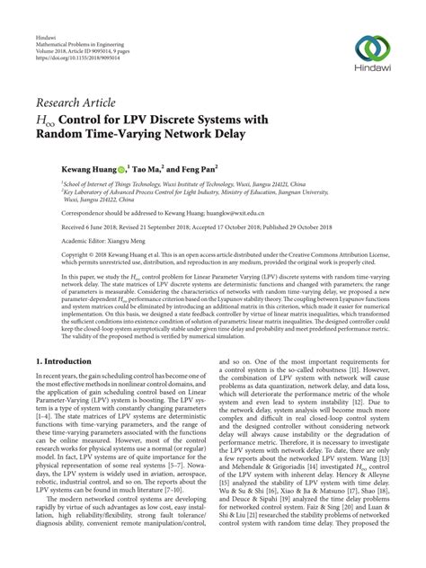 Pdf H ∞ Control For Lpv Discrete Systems With Random Time Varying Network Delay