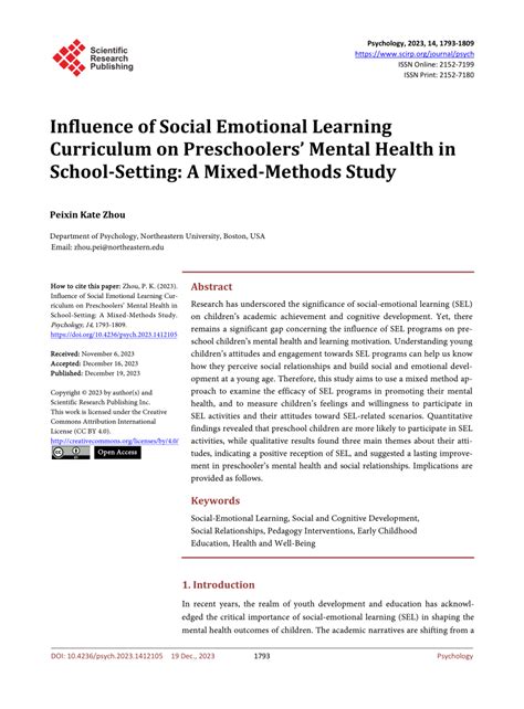 Pdf Influence Of Social Emotional Learning Curriculum On Preschoolers