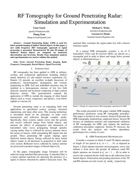 Pdf Rf Tomography For Ground Penetrating Radar Simulation And Experimentation