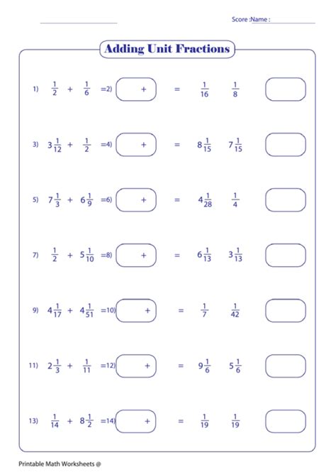 Adding Unit Fractions Printable Pdf Download