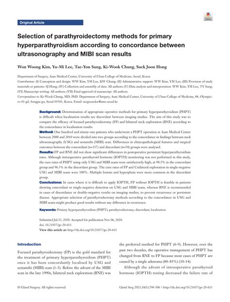 Pdf Selection Of Parathyroidectomy Methods For Primary