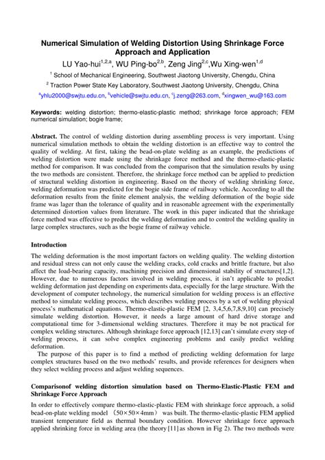 Pdf Numerical Simulation Of Welding Distortion Using Shrinkage Force Approach And Application
