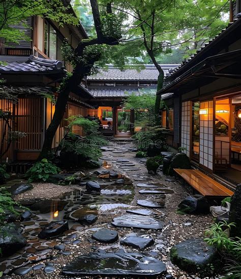 Stone Path Leading Through Japanese Garden Generated Using Ai Stock Illustration Illustration