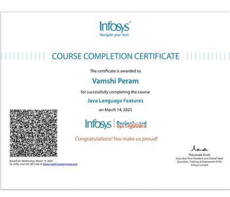 Java Infosysspringboard Learningjourney Certification Programming Vamshi P