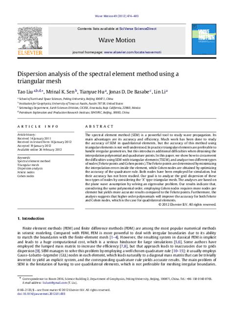 Pdf Dispersion Analysis Of The Spectral Element Method Using A