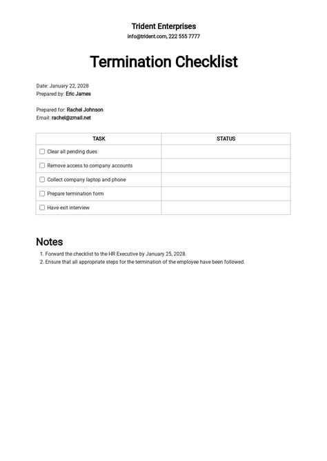 Employee Termination Process Template