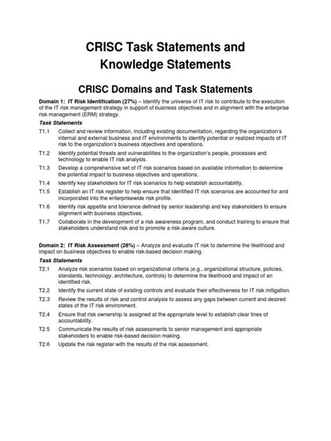 Analysis Of The Crisc Domains Task Statements Knowledge Statements