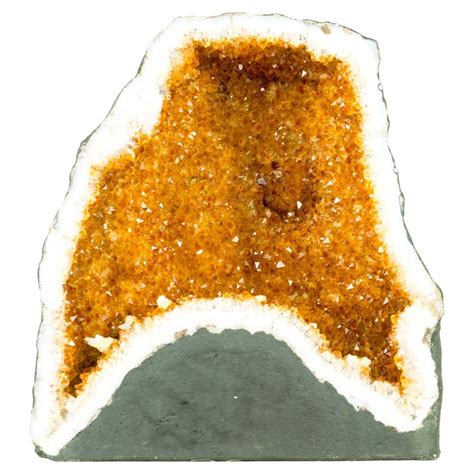 Pair Of Citrine Geodes Cave With Orange Druzy Crystals And Calcite Flowers For Sale At 1stdibs