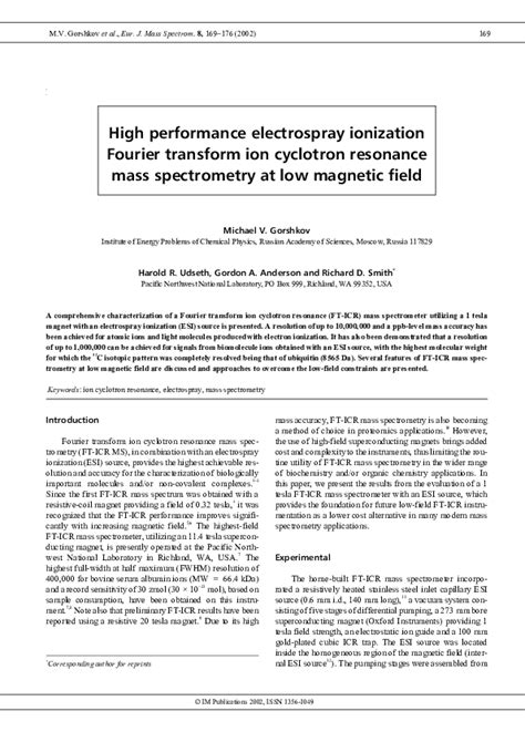 Pdf High Performance Electrospray Ionization Fourier Transform Ion Cyclotron Resonance Mass