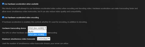 using an intel arc a380 with plex and tdarr version 6 12 4 with linux