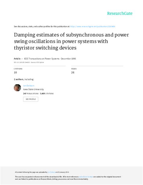 Pdf Damping Estimates Of Subsynchronous And Power Swing Oscillations In Power Systems With