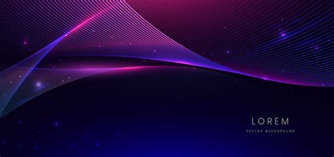 추상 기술은 진한 파란색 배경에서 움직이는 속도 동작으로 미래 지향적으로 빛나는 네온 블루와 핑크 웨이브 라이트 라인입니다