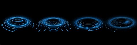 빛나는 Hud 라운드 세트 검은 배경에 미래 지향적 인 원 가상 그래픽 대시보드 디스플레이 공상 과학 및 하이테크 요소 Gui 및 Ui 첨단 기술 벡터 일러스트 레이 션