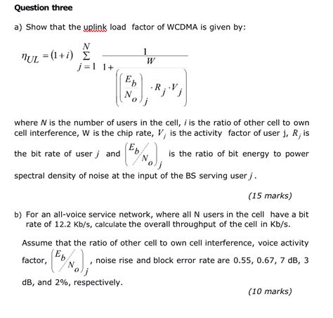 Question Three A Show That The Uplink Load Factor Of