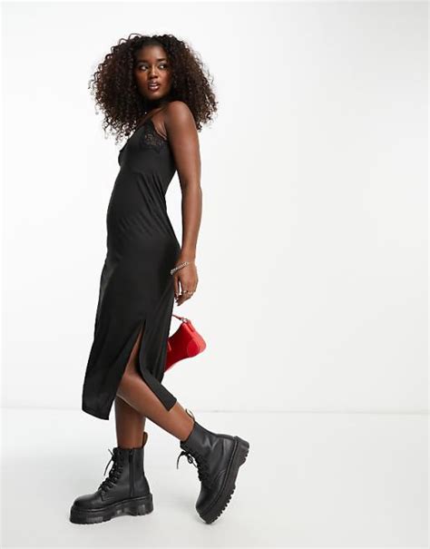 Noisy May Lace Detail Cami Midi Dress In Black Asos