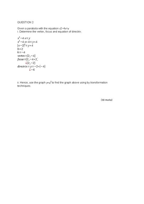 Mat Soalan 2 Pre Calculus Question 2 Given A Parabola With