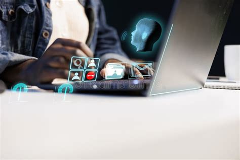 Technology User Working With AR Tech App Icons Visualization Close Up Stock Image Image Of