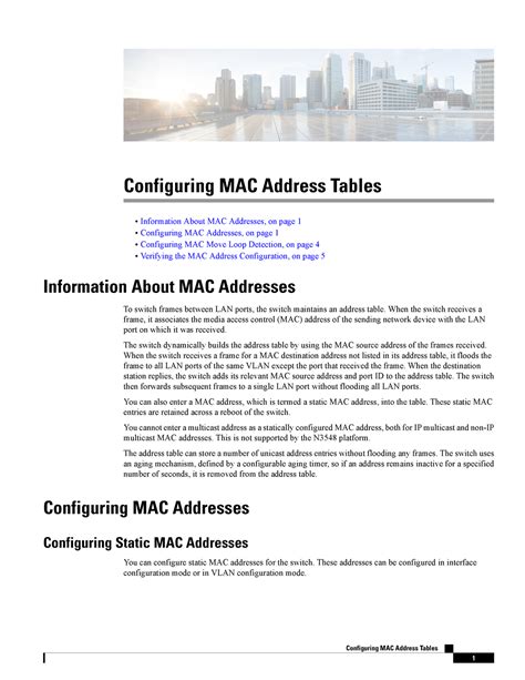 M Configuring Mac Address Tables Information About Mac Addresses On