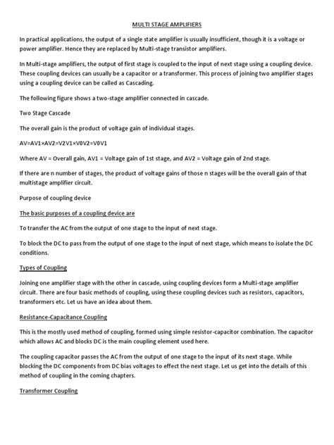 Multi Stage Amplifiers Pdf Amplifier Capacitor