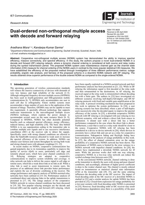 Pdf Dual Ordered Non Orthogonal Multiple Access With Decode And Forward Relaying