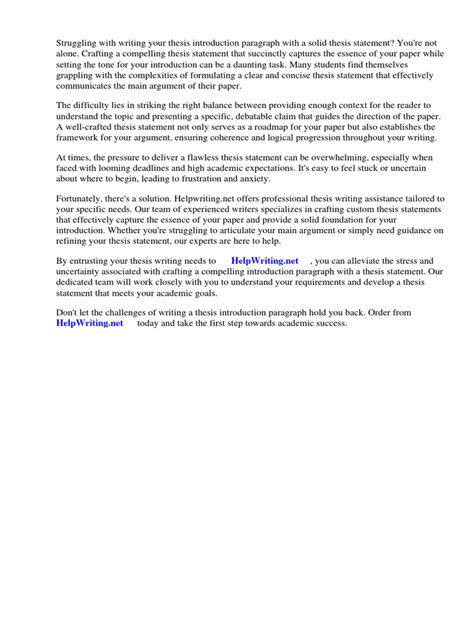 Example Introduction Paragraph With Thesis Statement Pdf Essays Argument