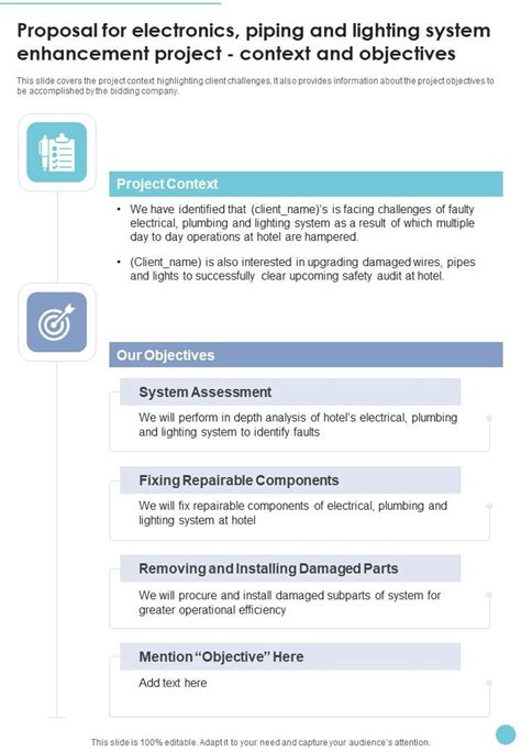 Proposal Electronics Piping Lighting System Enhancement Project Context Objectives One Pager