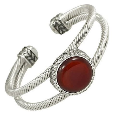 Designer`s Touch Large Carnelian Double Cuff Bracelet Rhinestones