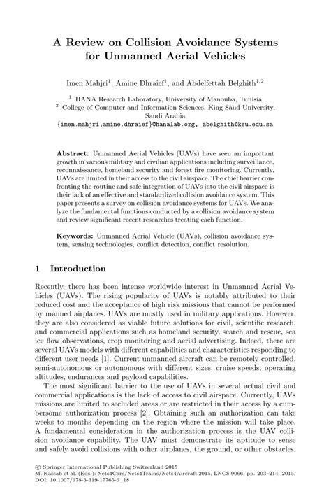 Pdf A Review On Collision Avoidance Systems For Unmanned Aerial Vehicles
