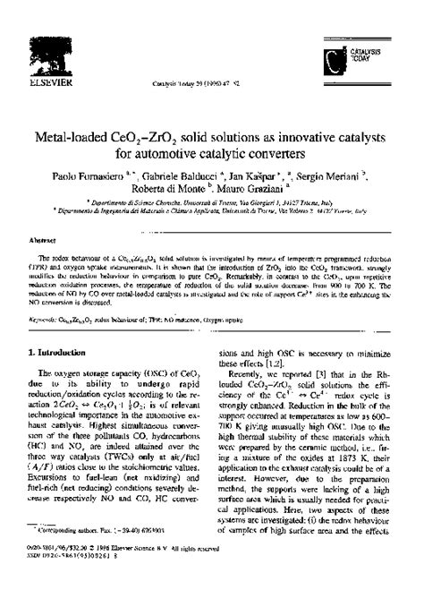 Pdf Metal Loaded Ceo2 Zro2 Solid Solutions As Innovative Catalysts For Automotive Catalytic