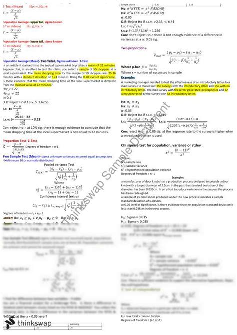 Data Analysis Cheat Sheet Bsb123 Data Analysis Qut Thinkswap