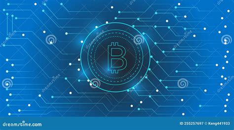 Bitcoin Vector Design Around With Blue Circle Circuit Board For Cryptocurrency For Future