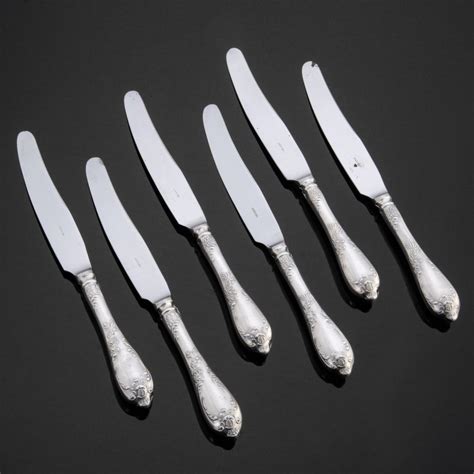 Набор из 6 столовых ножей с растительным декором мельхиор медь никель Вольнянский завод