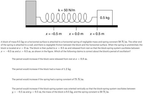 Solved K 50 N M 0 5 Kg X 0 5 M X 0 0 M X 0 5 M A Block Of Mass 0 5 Kg On A Horizontal
