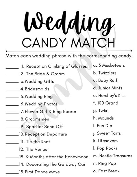 Candy Match Bridal Shower Game Digital Download Etsy