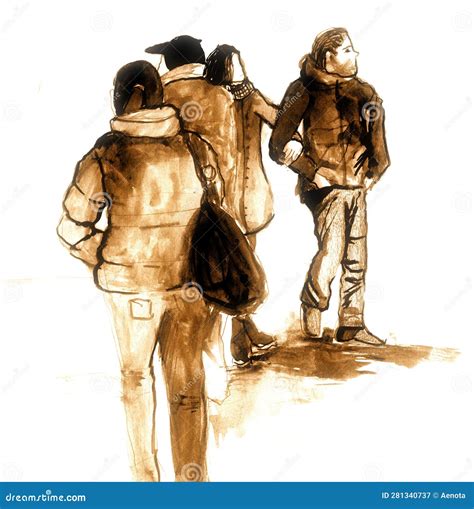 Hand Drawn Sketch Of Queue Stock Image Image Of Sidewalk 281340737