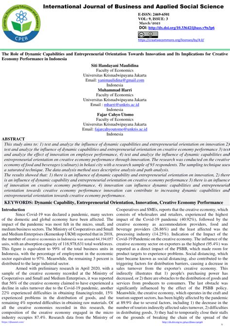 Pdf The Role Of Dynamic Capabilities And Entrepreneurial Orientation Towards Innovation And