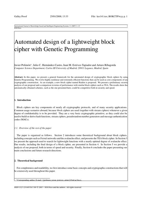 Pdf Automated Design Of A Lightweight Block Cipher With Genetic Programming