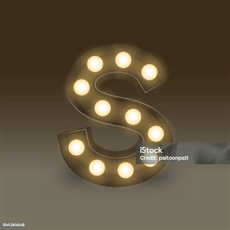 알파벳 백열 전구 박스 세트 문자 S 어두운 배경에서 그림 복고풍 3d 스타일 격리 된 빛 0명에 대한 스톡 벡터 아트 및 기타