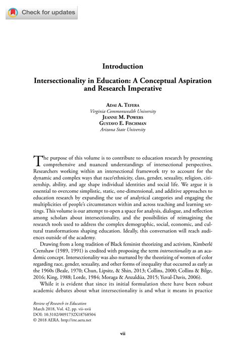 Pdf Intersectionality In Education A Conceptual Aspiration And Research Imperative