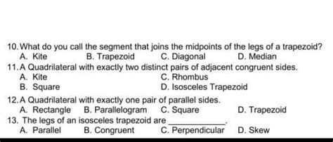 solved 10 what do you call the segment that joins the midpoints of