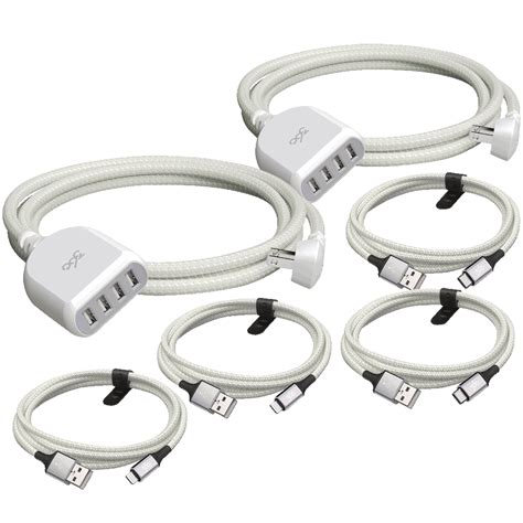 Morningsave 2 Pack 360 Electrical 4 Port Usb Hub With Braided Cord And Charging Cables