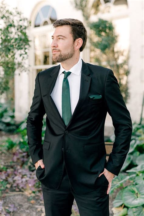 Satin Tie Black Suit Wedding Emerald Green Wedding Theme Dark Green
